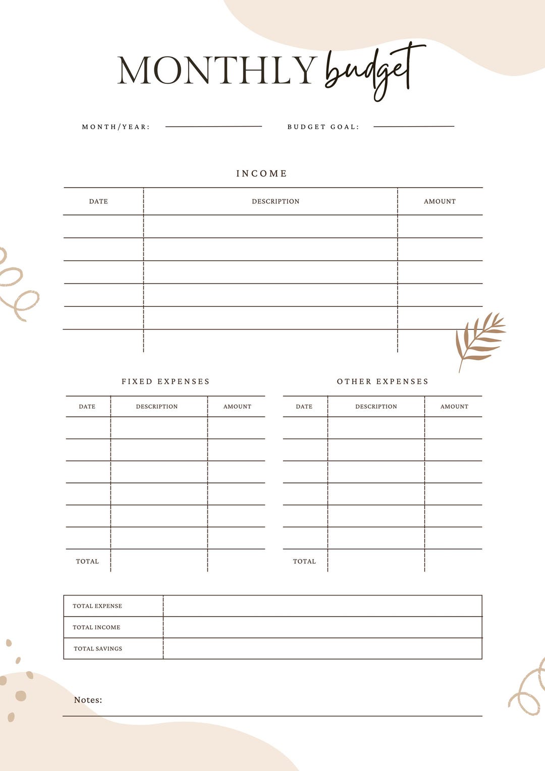 Monthly Budget Planner Printable Instant Digital Download PDF - Etsy