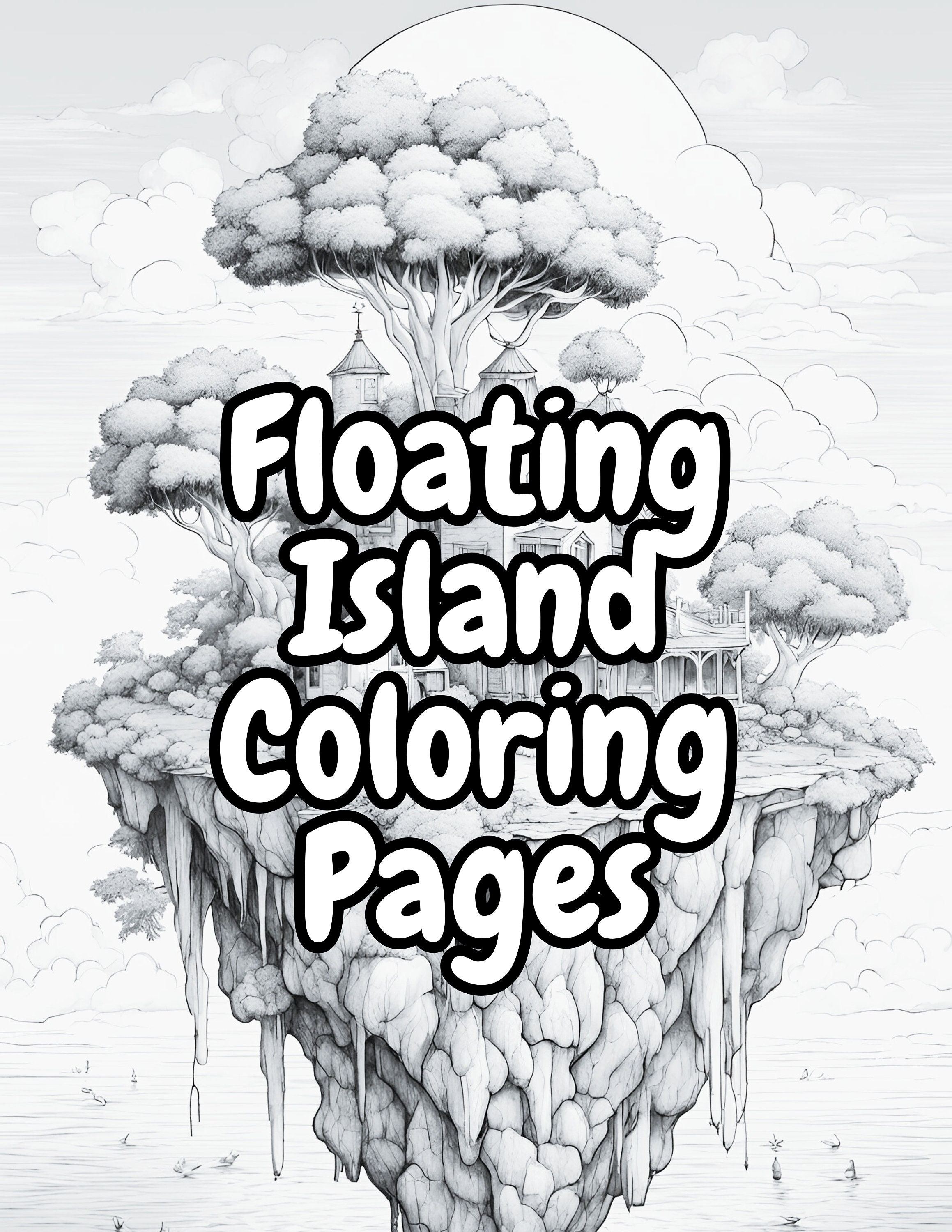 10 Fantasy Floating Sky Island Coloring Book Pages Instant Digital ...