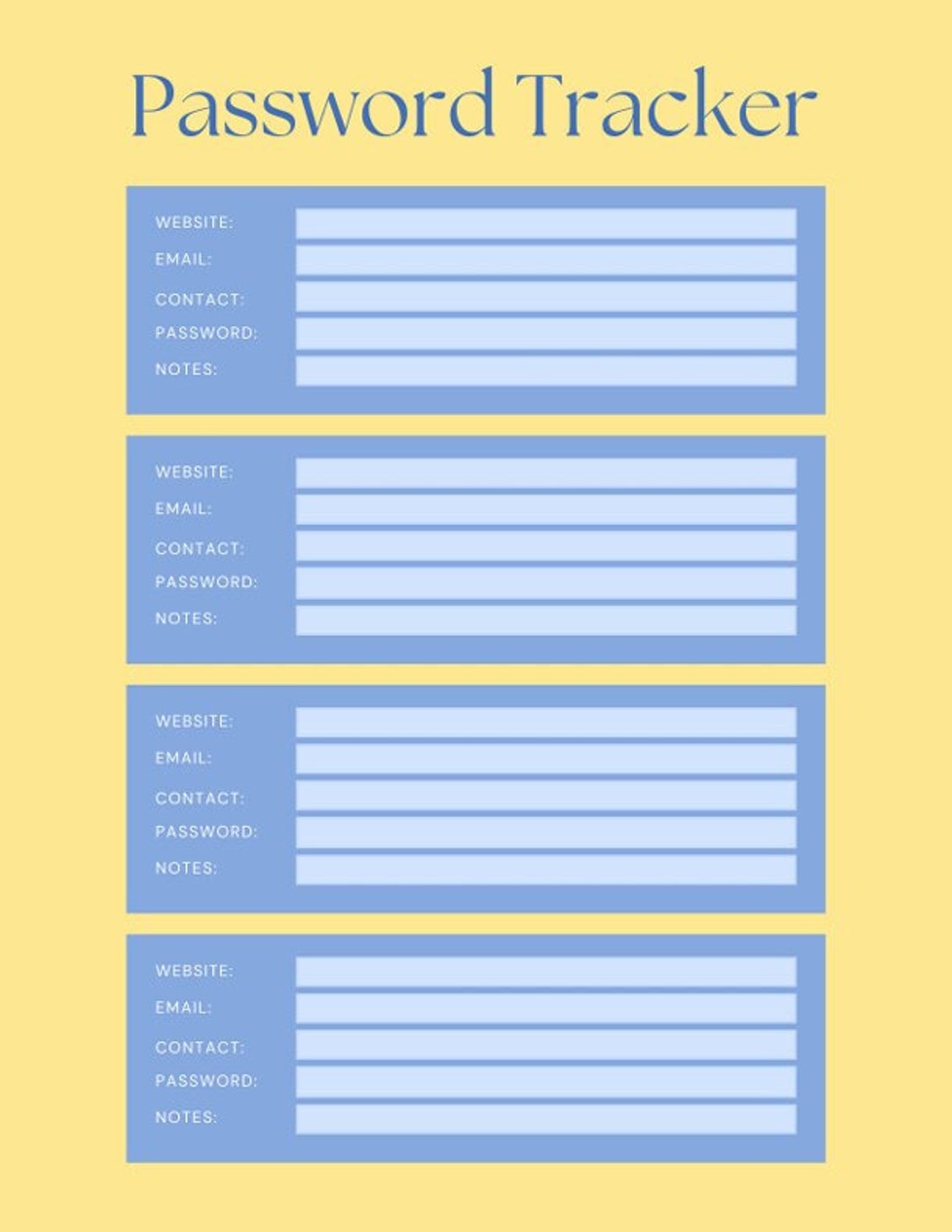 Password Tracker Log Printable Instant Digital Download PDF - Etsy