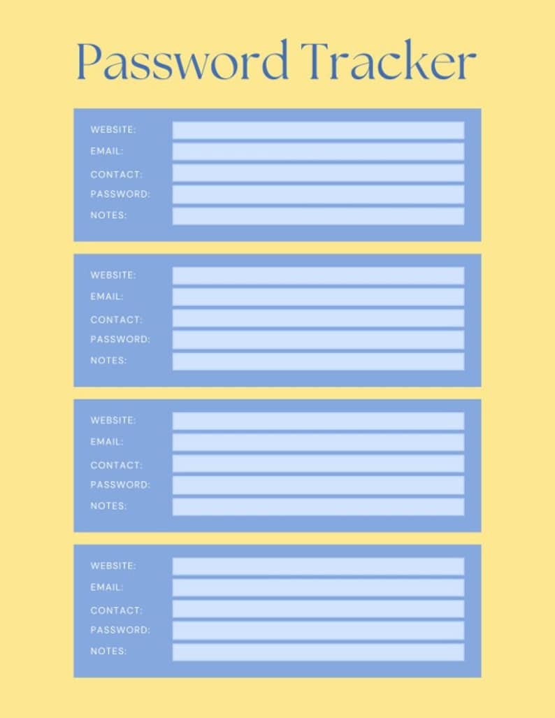 Password Tracker Log Printable Instant Digital Download PDF - Etsy Canada