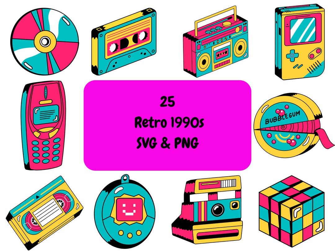 25 Retro 90's PNG & SVG Bundle Graphic Digital Download Image ...