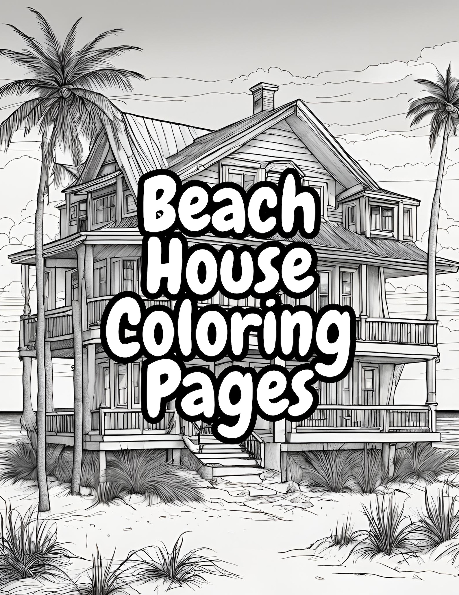 10 Beach House Coloring Book Pages Instant Digital Download Printable ...