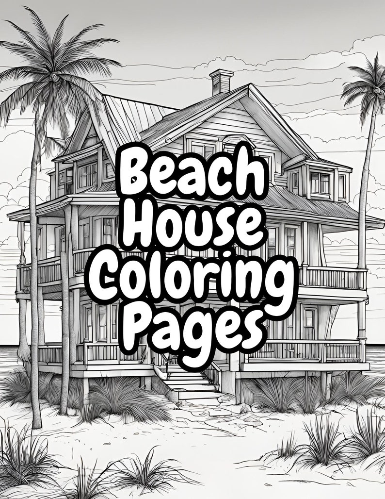 10 Beach House Coloring Book Pages Instant Digital Download Printable ...