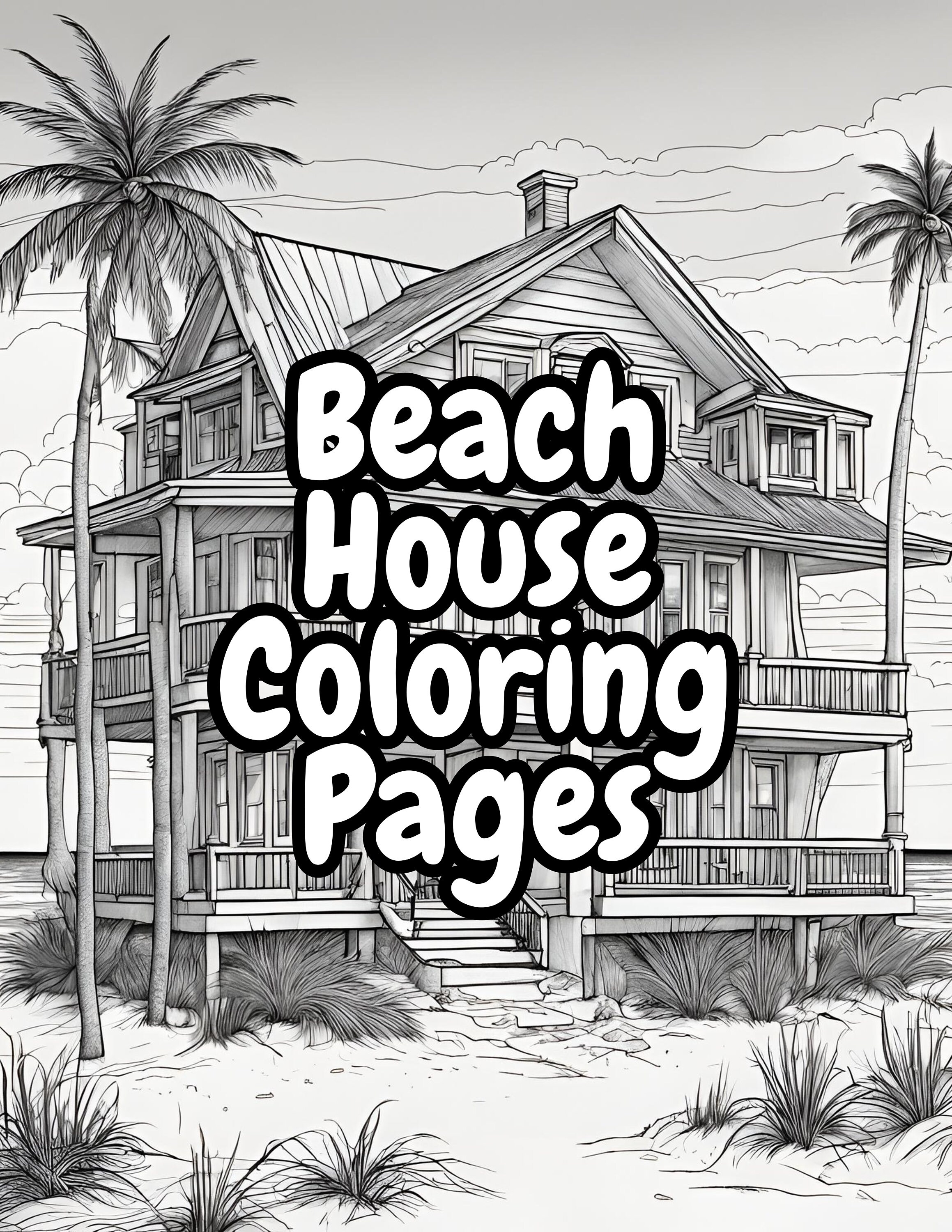 10 Beach House Coloring Book Pages Instant Digital Download Printable ...