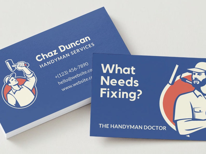 Handyman Business Card Template, Editable, Double Sided, Digital ...