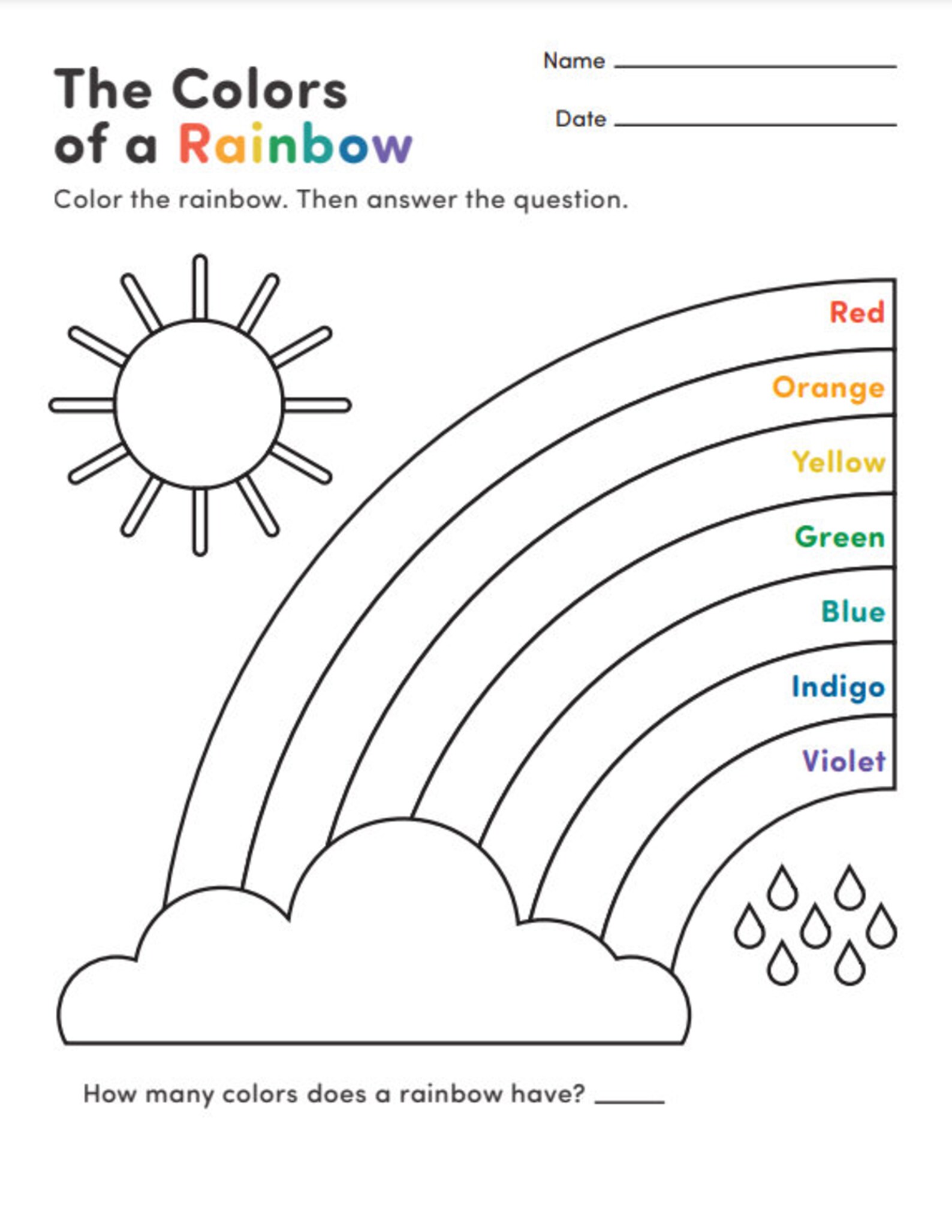 Rainbow Coloring Worksheet School Assignment Printable Instant Digital ...