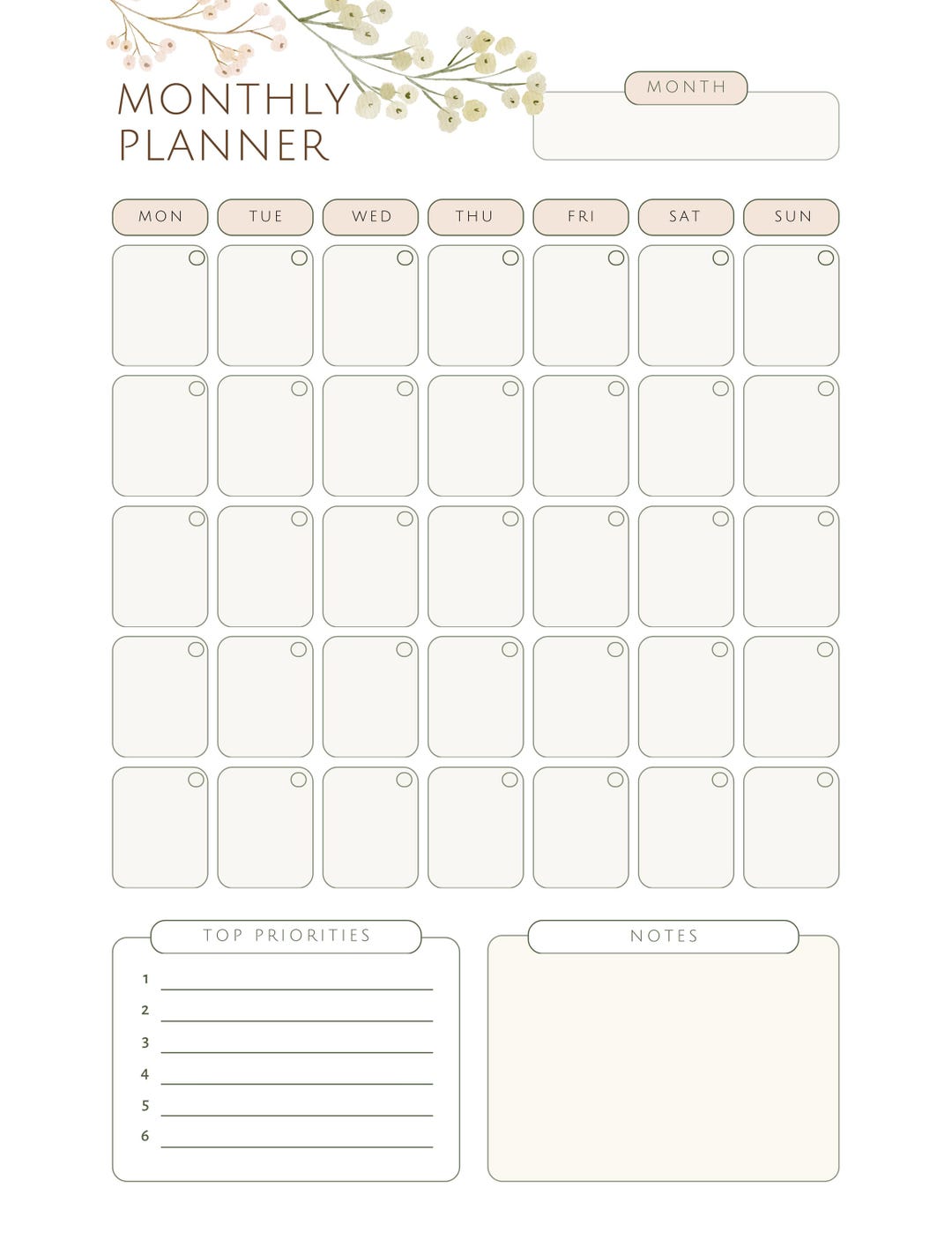 Monthly Planner Printable Instant Digital Download PDF - Etsy