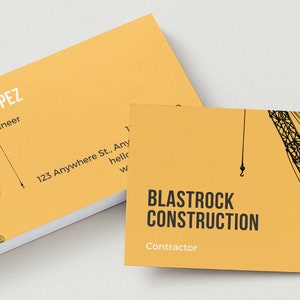Construction Business Card Template, Editable Double Sided, Digital ...