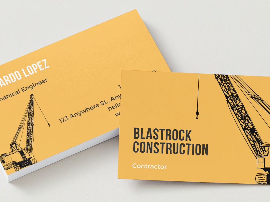 Construction Business Card Template, Editable Double Sided, Digital ...