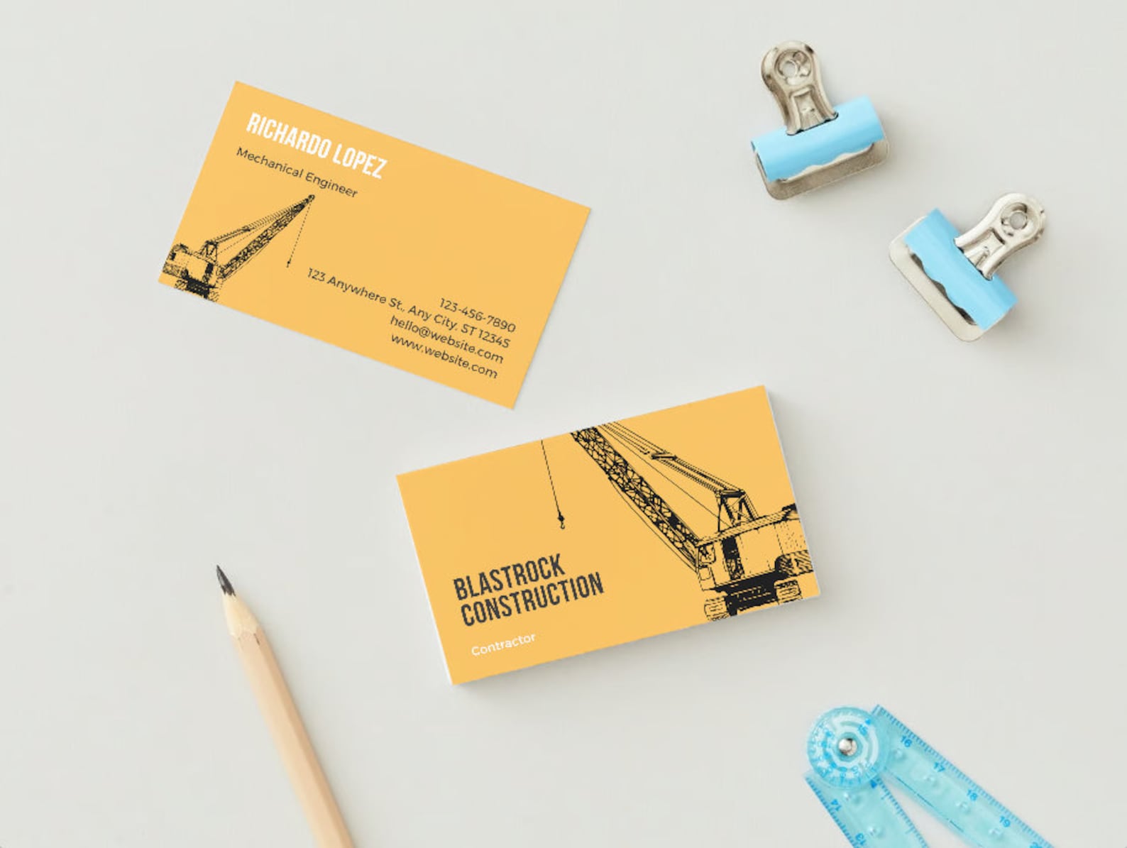 Construction Business Card Template, Editable Double Sided, Digital ...