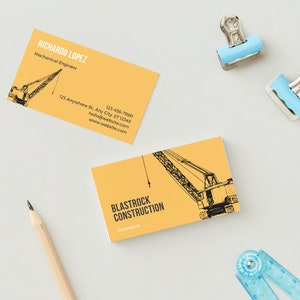 Construction Business Card Template, Editable Double Sided, Digital ...