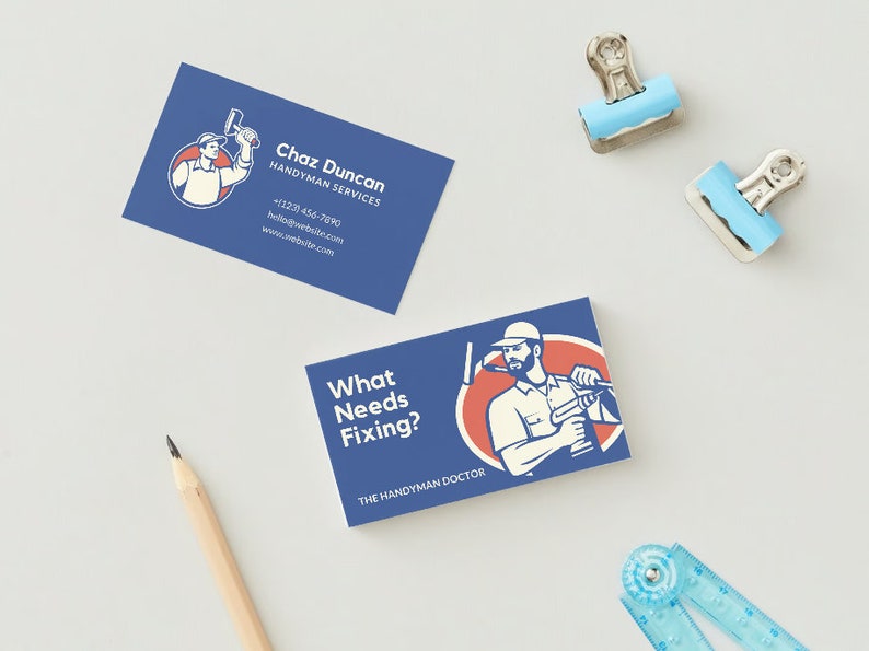 Handyman Business Card Template, Editable, Double Sided, Digital ...