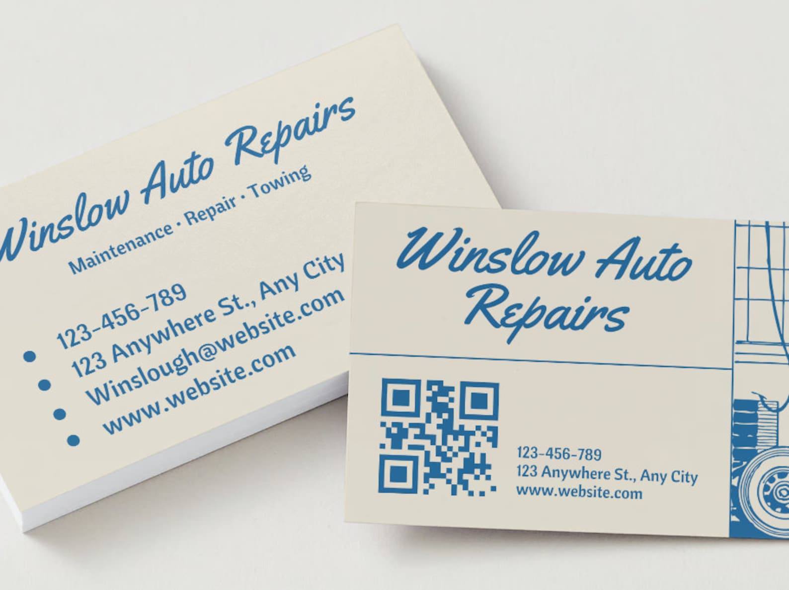 Auto Repair Shop Business Card Template, QR Code, Editable, Double ...