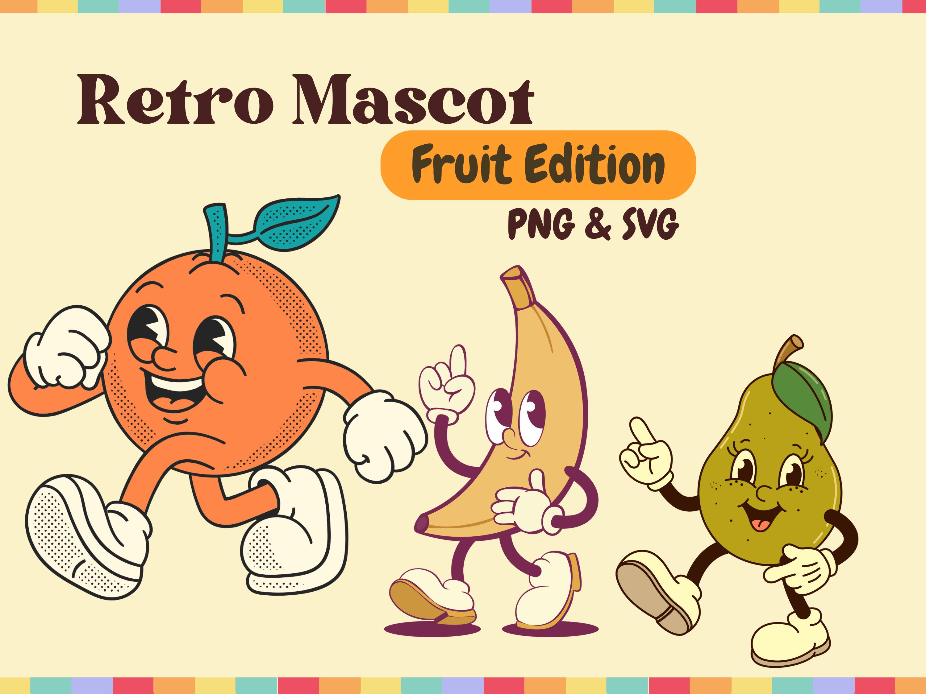 50 Retro Fruit Mascots PNG & SVG Bundle Graphic Digital Download Image ...