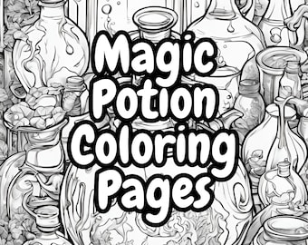 Flowers Fantasy Potion Bottles Coloring Book Magic Floral Pages Adults ...