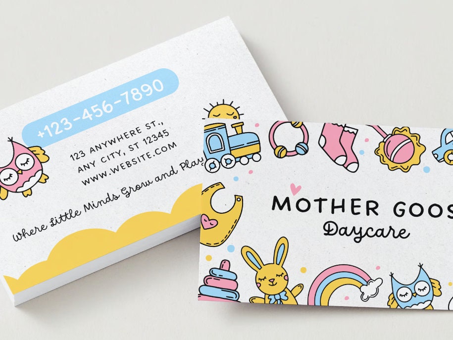Nursery Daycare Business Card Template, Editable, Double Sided, Digital ...