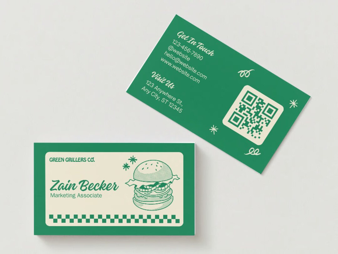 Food & Restaurant Business Card Template, QR Code, Editable Double ...