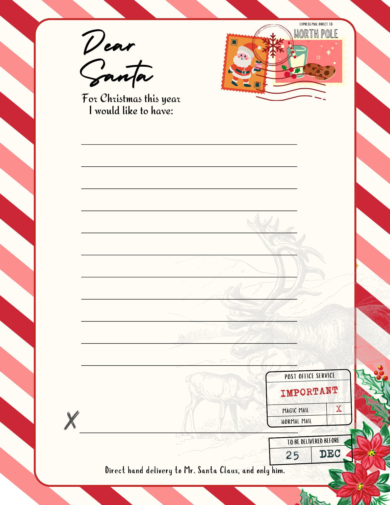 Christmas Wish List for Kids, Dear Santa, Letter to Santa Claus, Mail ...