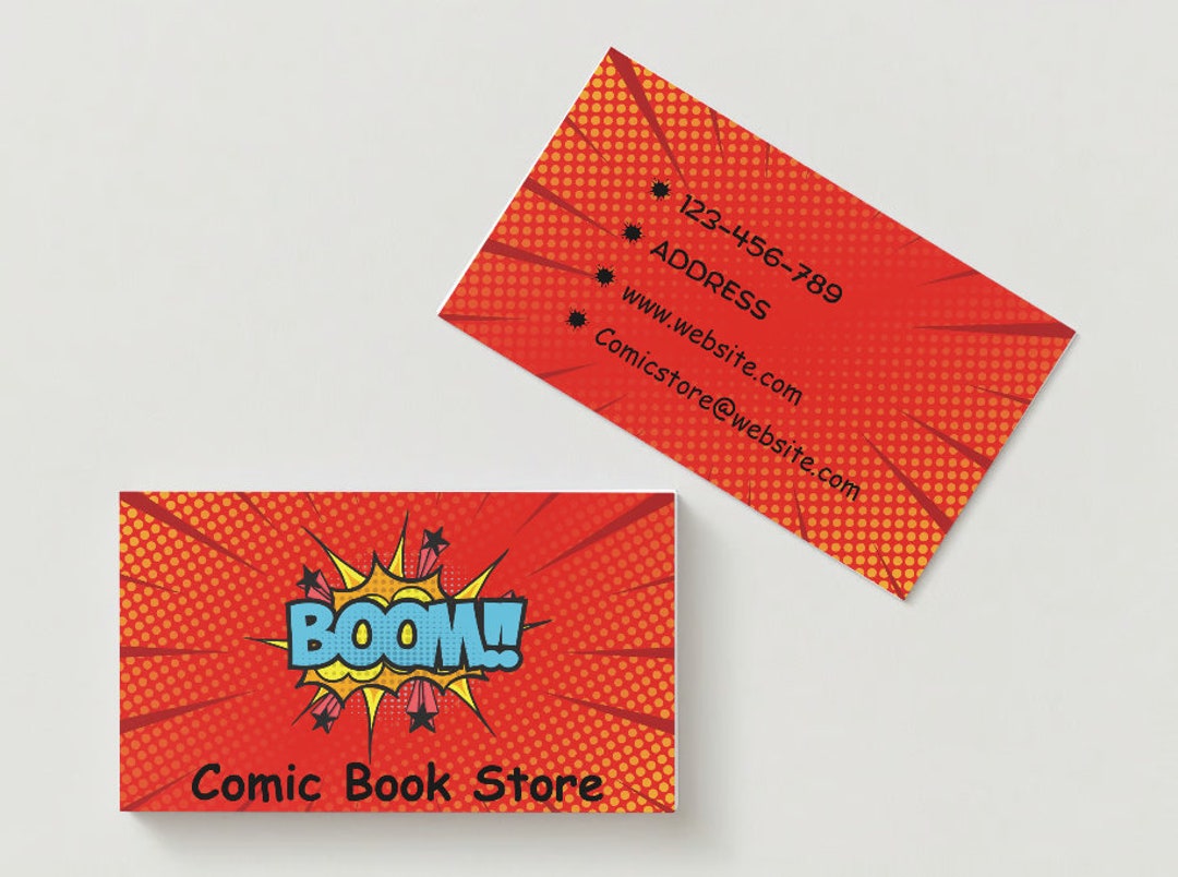 Comic Book Store Business Card Template, Editable, Double Sided ...