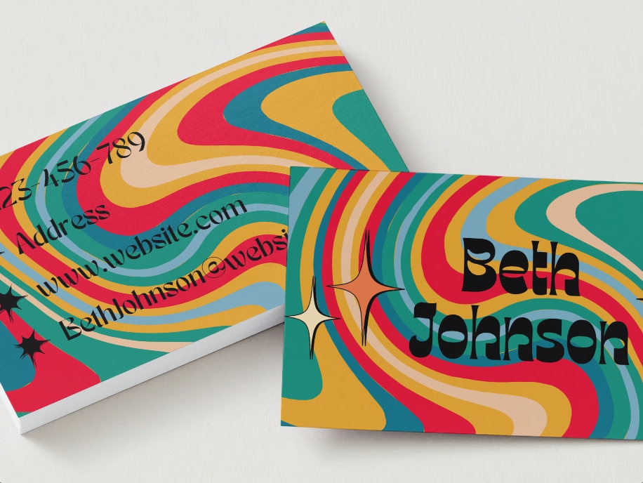 Retro Business Card Template, Editable, Double Sided, Digital Download ...