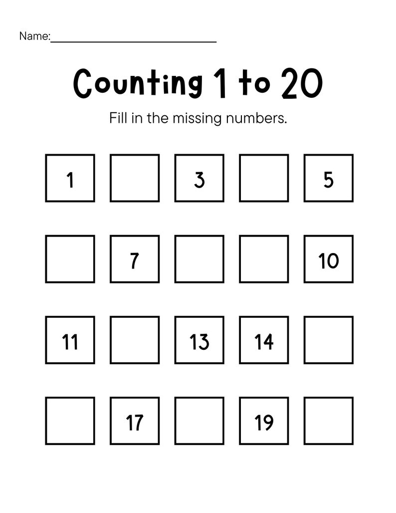 Counting 1 to 20 School Assignment Printable Instant Digital Download ...