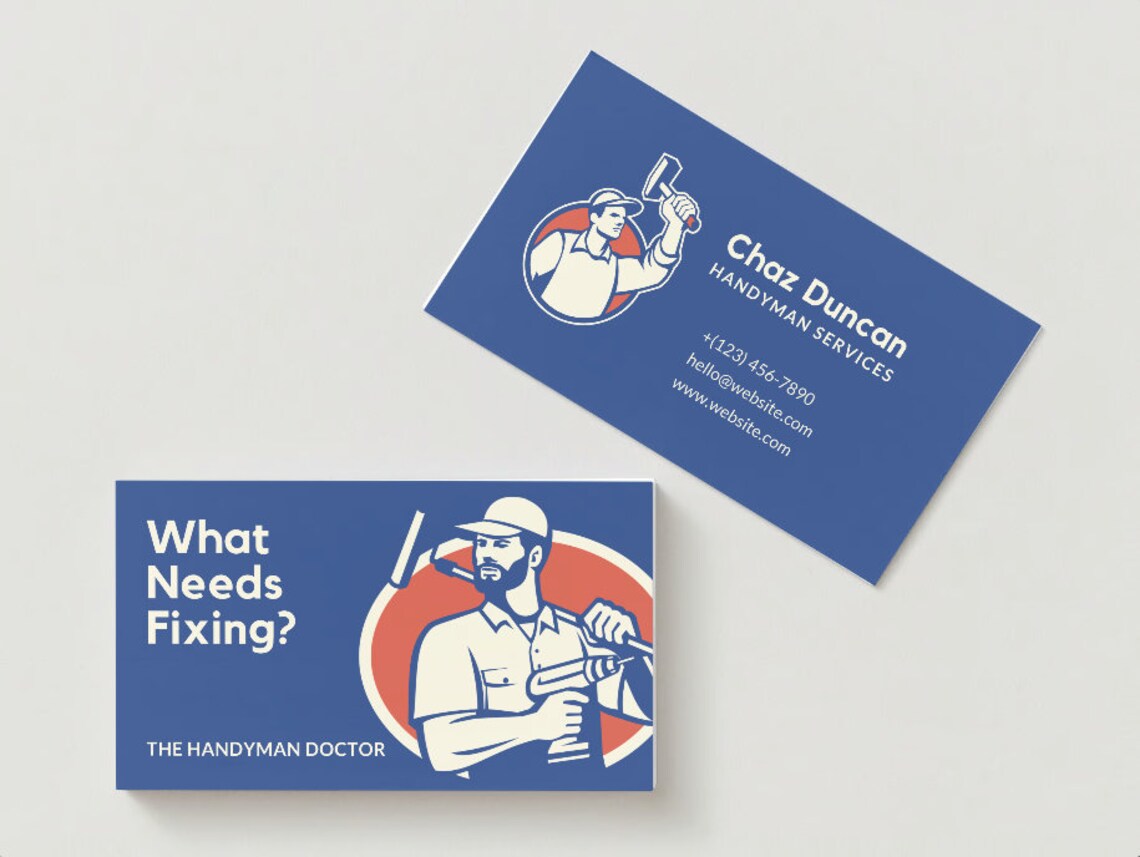 Handyman Business Card Template, Editable, Double Sided, Digital ...