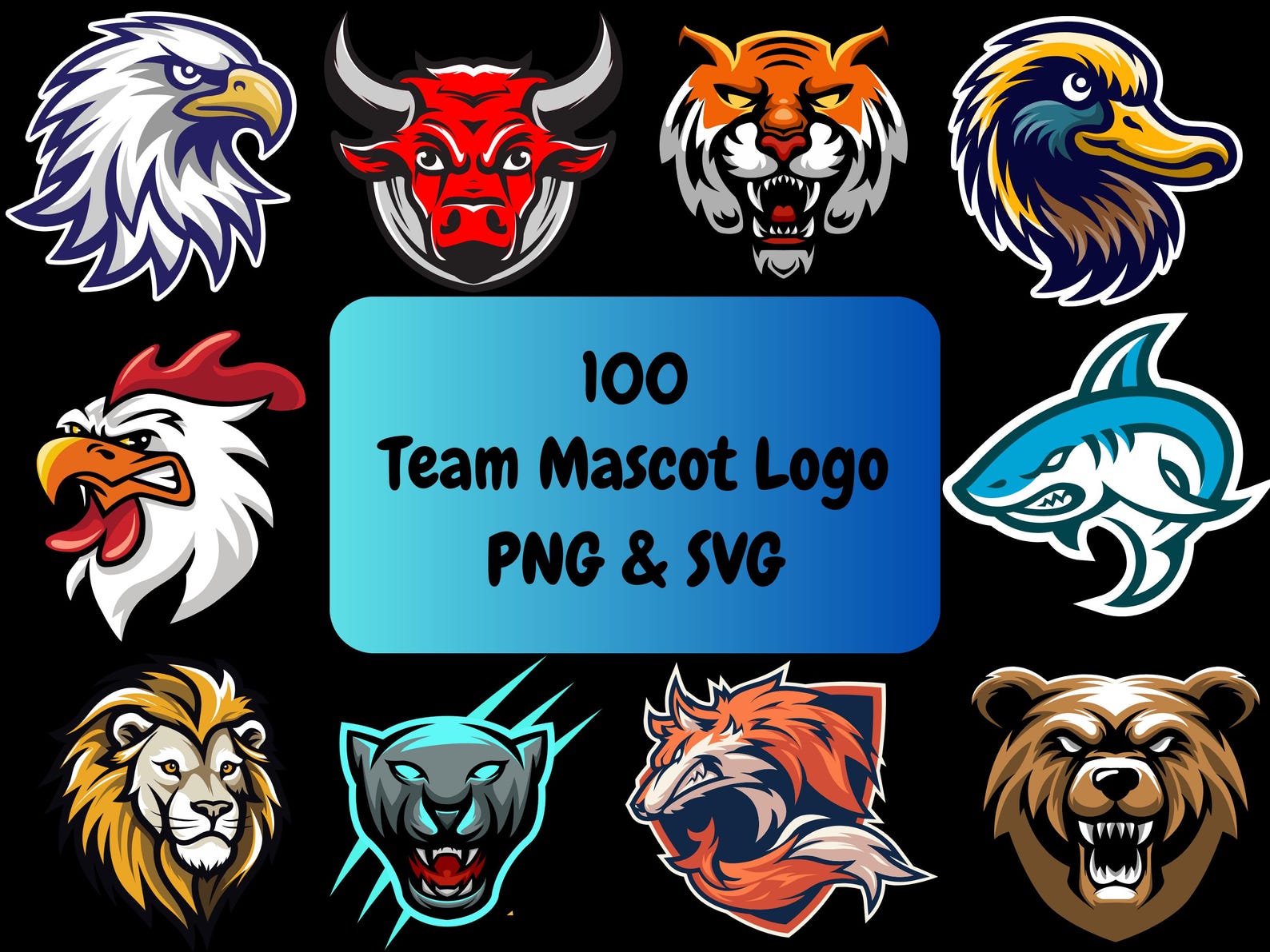 100 Team Mascot Logo PNG & SVG Bundle Graphic Digital Download Image ...