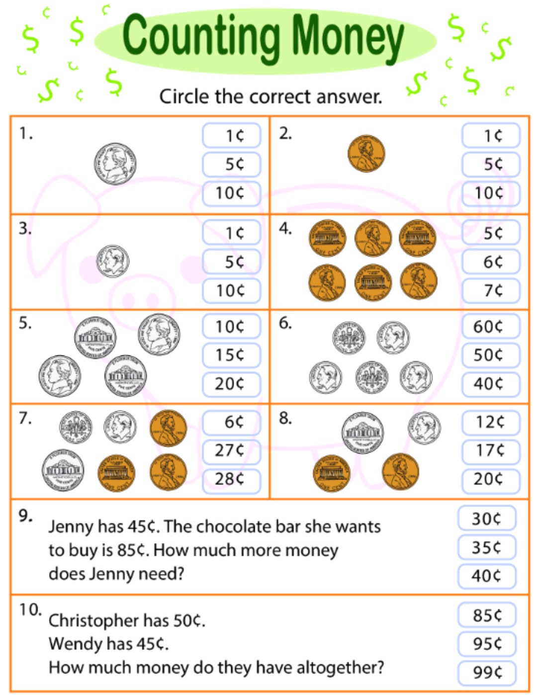 Money Counting Worksheet School Assignment Printable Instant Digital ...