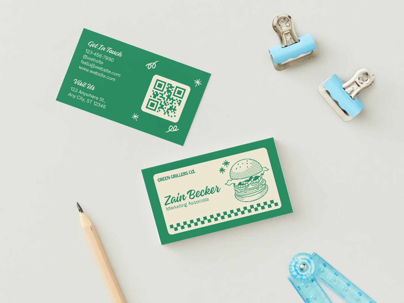 Food & Restaurant Business Card Template, QR Code, Editable Double ...