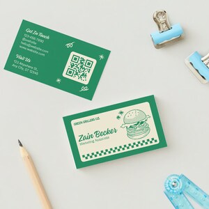Food & Restaurant Business Card Template, QR Code, Editable Double ...