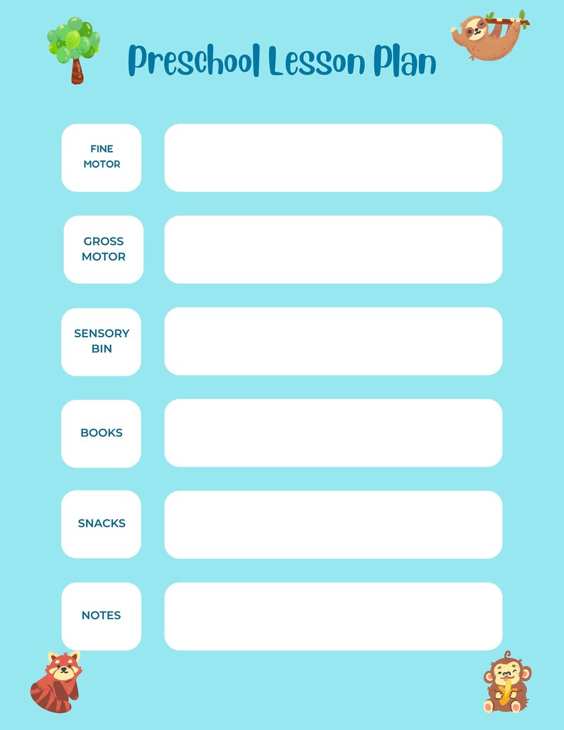 Preschool Lesson Plan Planner Printable Instant Digital Download PDF - Etsy