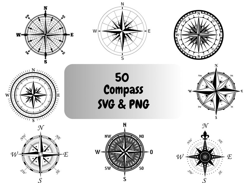 50 Compass Silhouette PNG & SVG Bundle Graphic Digital Download Image ...