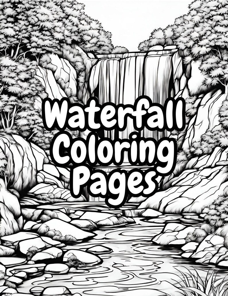 10 Waterfall Coloring Book Pages Instant Digital Download Printable ...