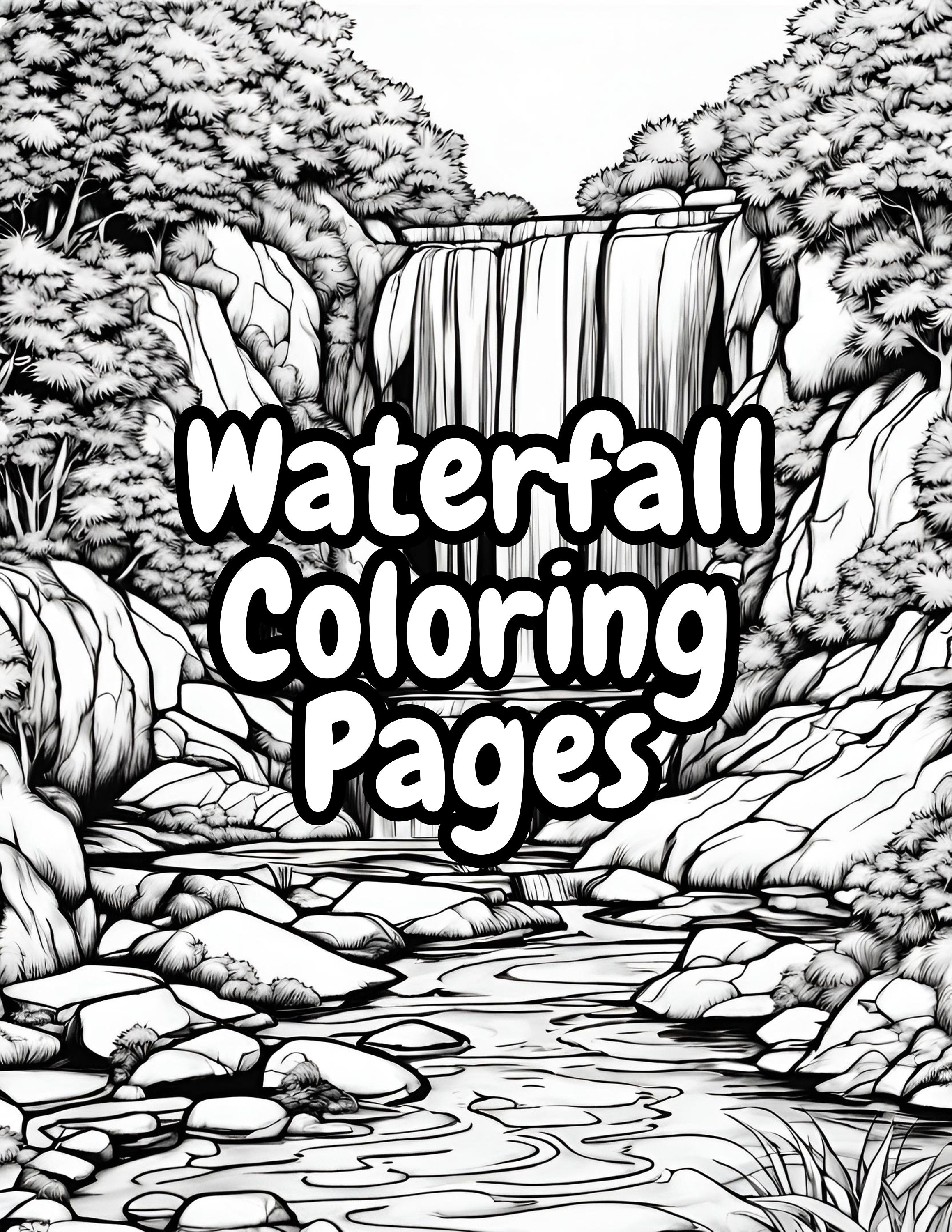 10 Waterfall Coloring Book Pages Instant Digital Download Printable ...