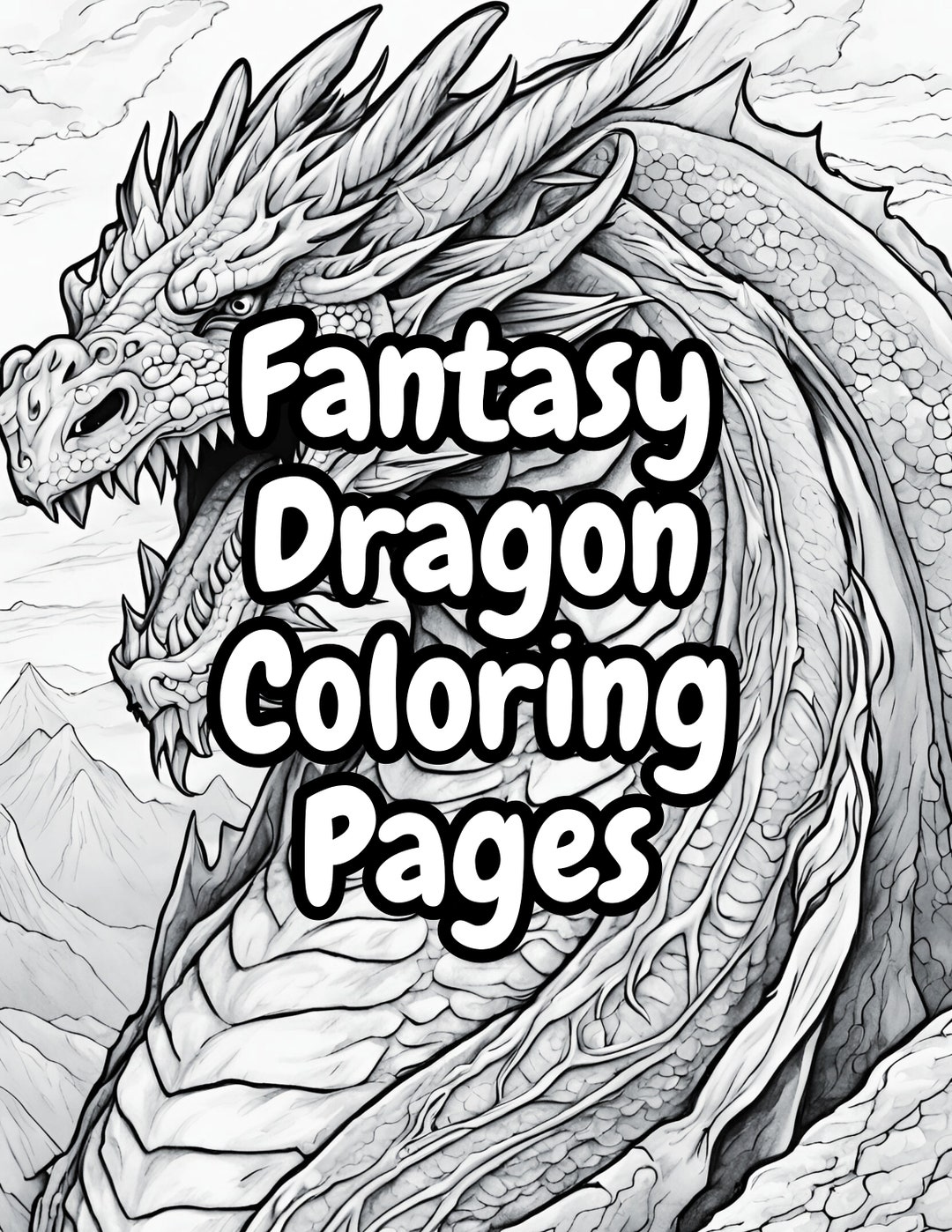 10 Fantasy Dragon Coloring Book Pages Instant Digital Download ...