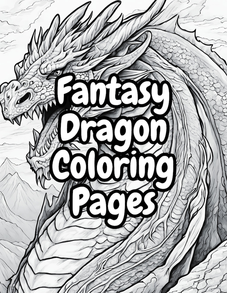 10 Fantasy Dragon Coloring Book Pages Instant Digital Download ...