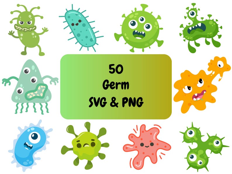 50 Germ Virus Bacteria PNG & SVG Bundle Graphic Digital Download Image ...