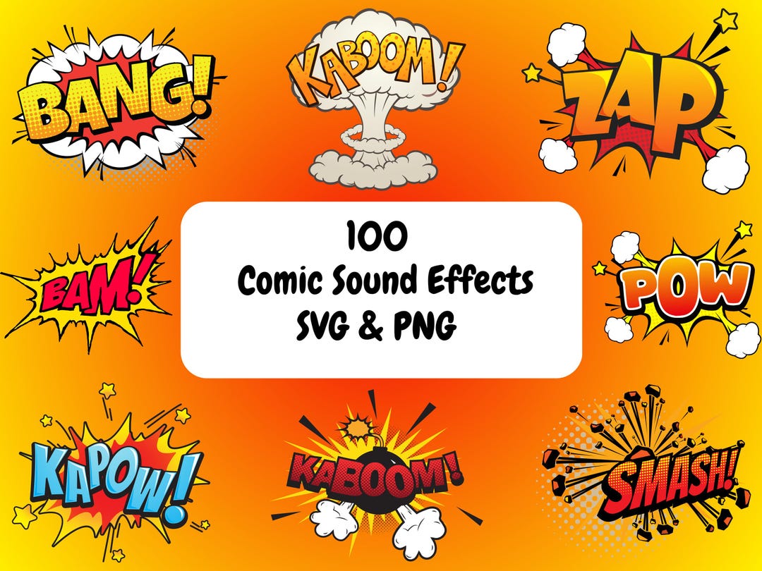 100 Comic Book Sound Effects PNG & SVG Bundle Graphic Digital Download ...