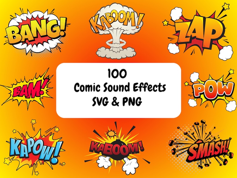100 Comic Book Sound Effects PNG & SVG Bundle Graphic Digital Download ...