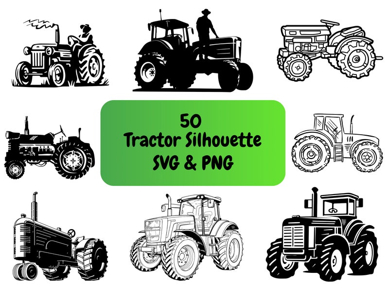 50 Tractor Silhouette PNG & SVG Bundle Graphic Digital Download Image ...