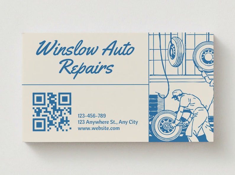 Auto Repair Shop Business Card Template, QR Code, Editable, Double ...