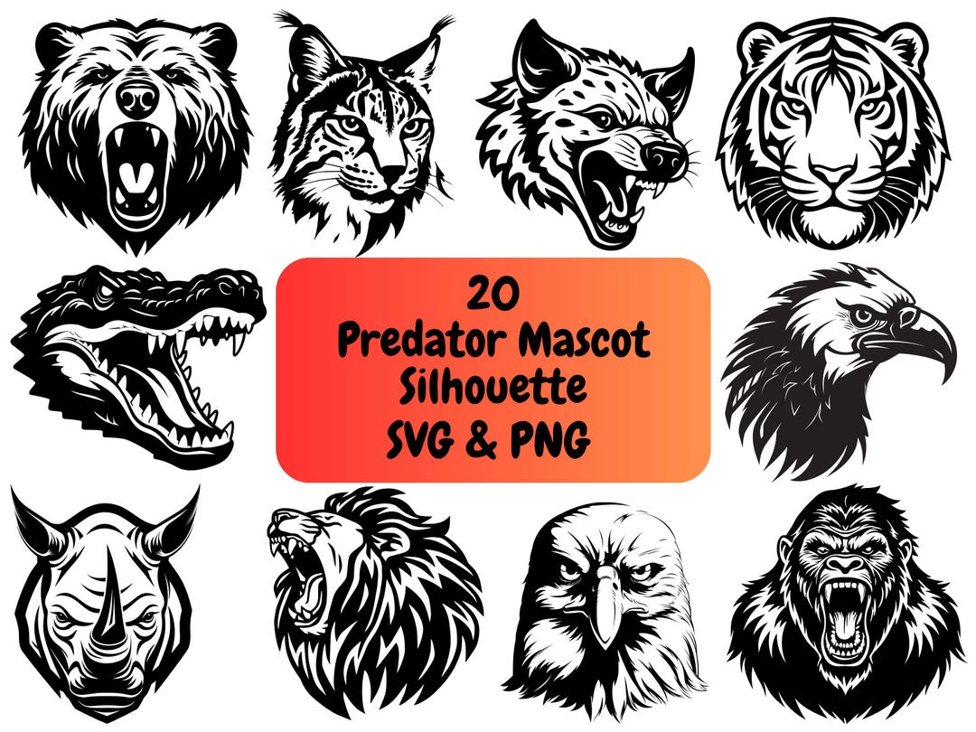 20 Predator Mascot Silhouette PNG & SVG Bundle Graphic Digital Download ...