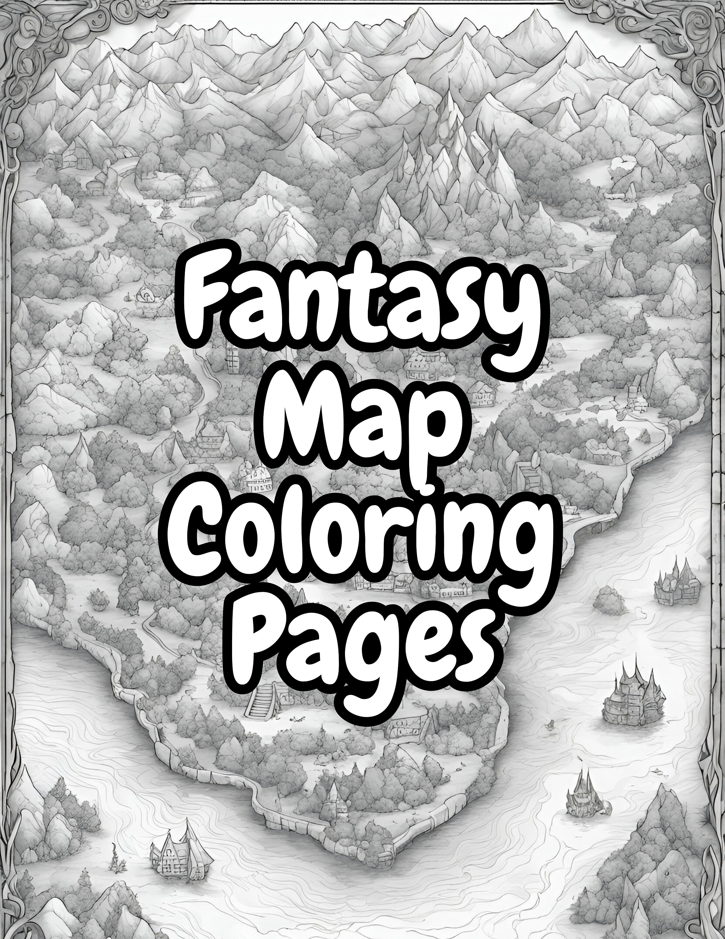 10 Fantasy Map Coloring Book Pages Instant Digital Download Printable ...