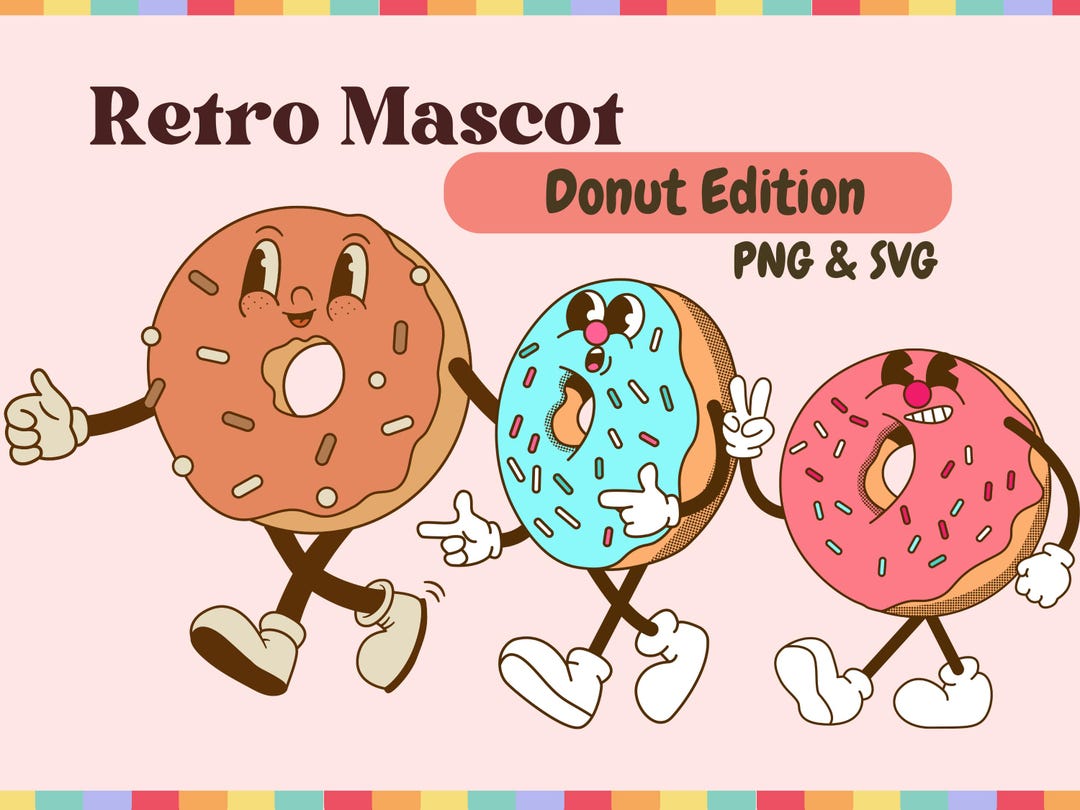50 Retro Donut Mascots PNG & SVG Bundle Graphic Digital Download Image ...