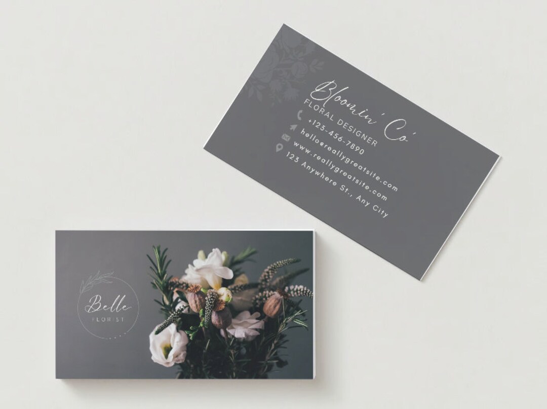 Elegant Florist Business Card Template, Editable Double Sided, Digital ...