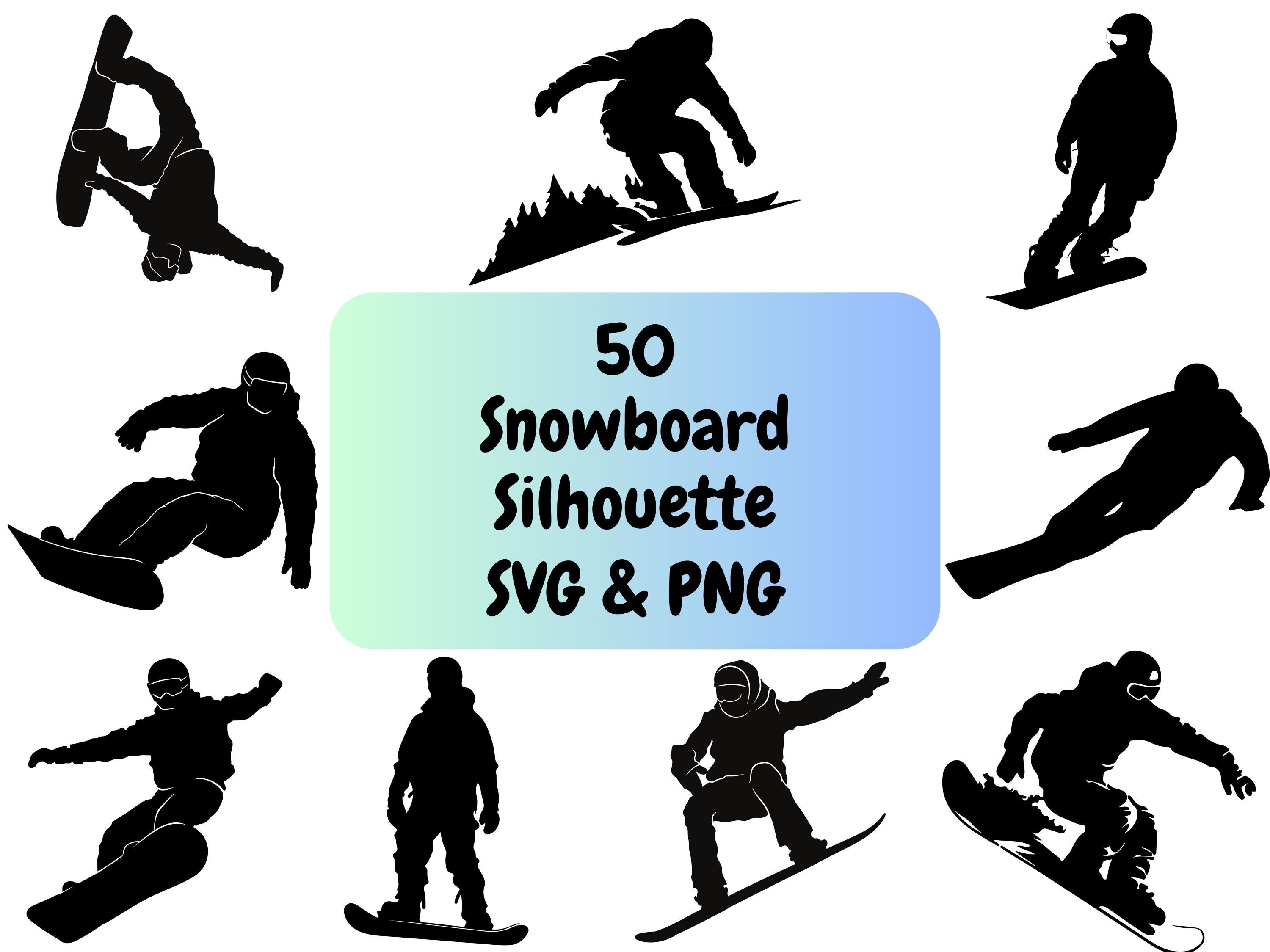 50 Snowboarding Silhouette PNG & SVG Bundle Graphic Digital Download ...