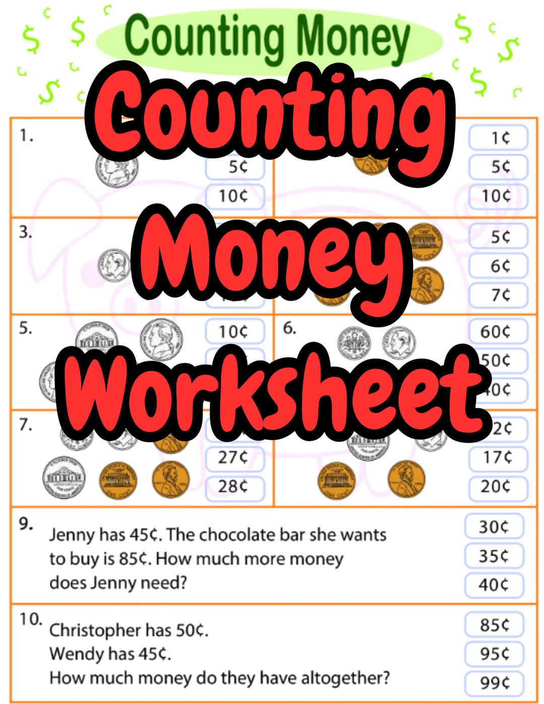Money Counting Worksheet School Assignment Printable Instant Digital ...
