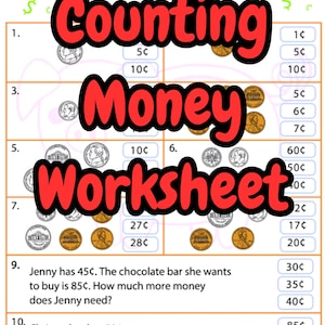 Money Counting Worksheet School Assignment Printable Instant Digital ...
