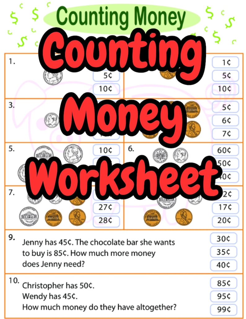 Money Counting Worksheet School Assignment Printable Instant Digital ...