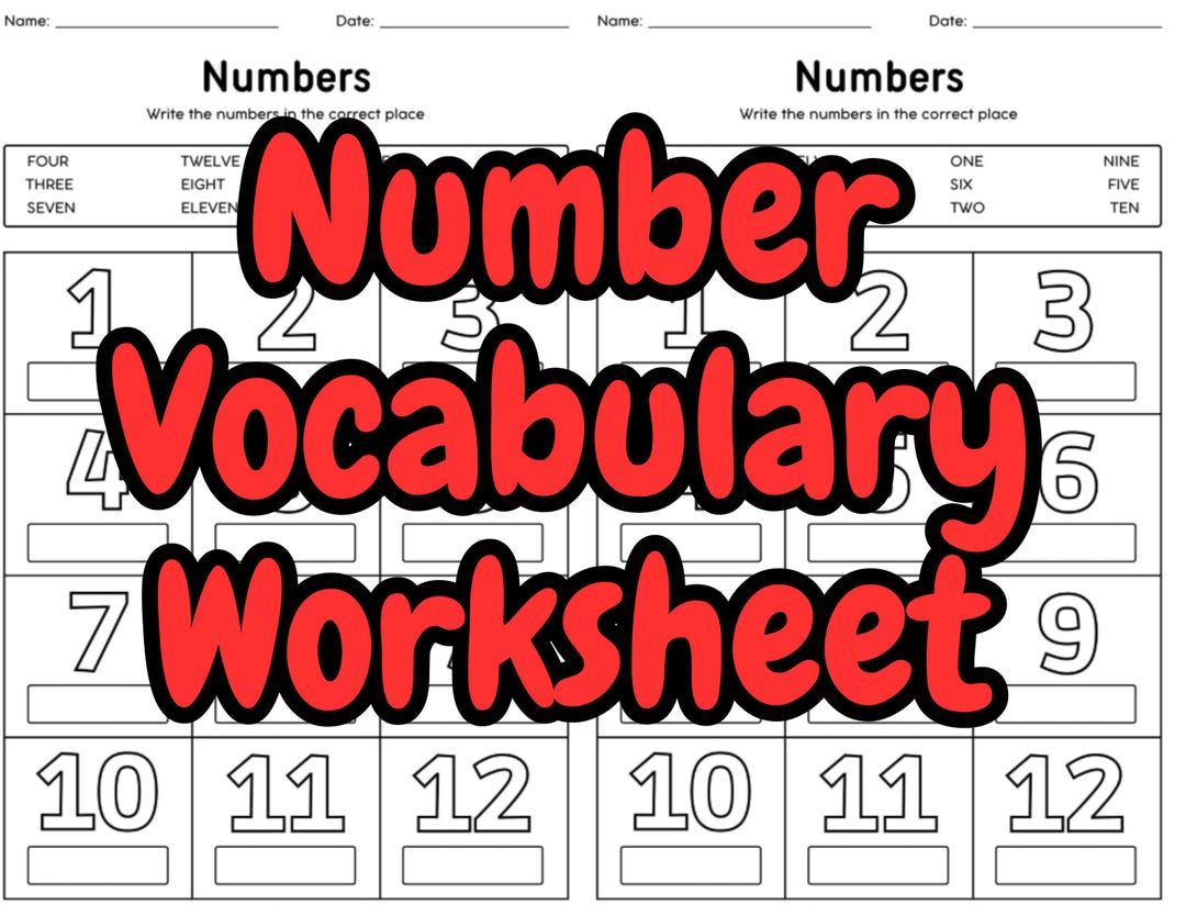 Number Vocabulary Worksheet School Assignment Printable Instant Digital ...